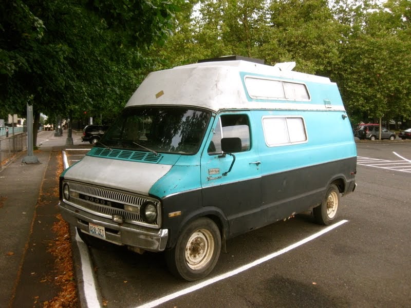OLD PARKED CARS.: 1973 Dodge Tradesman 300 Travco Travel-Wagon.