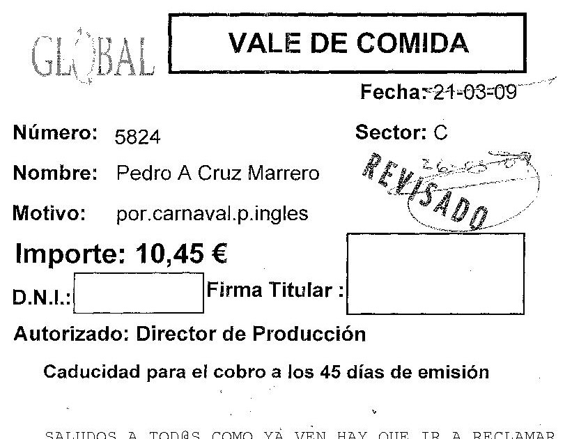 IC GLOBAL SALCAI UTINSA: vales de comida