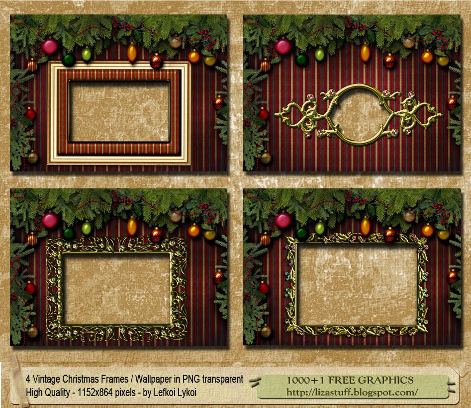 4 Vintage Christmas Frames / Wallpaper in PNG transparent - High ...