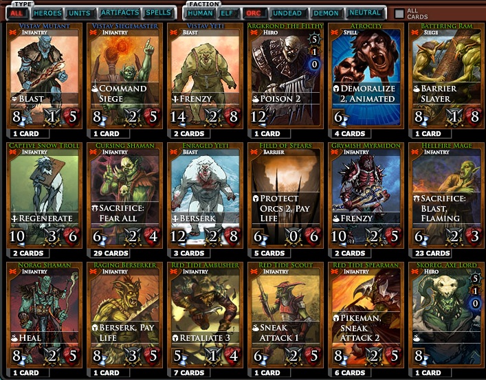 Warstorm Trading Cards: Collection...Orc Faction!