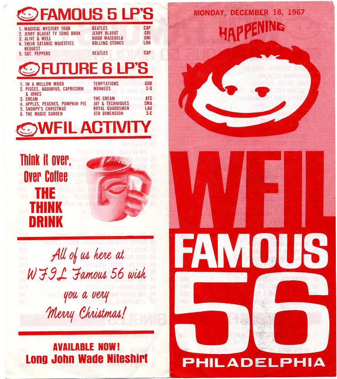 Nick's Radio Corner: WFIL Philadelphia Survey December 18 1967