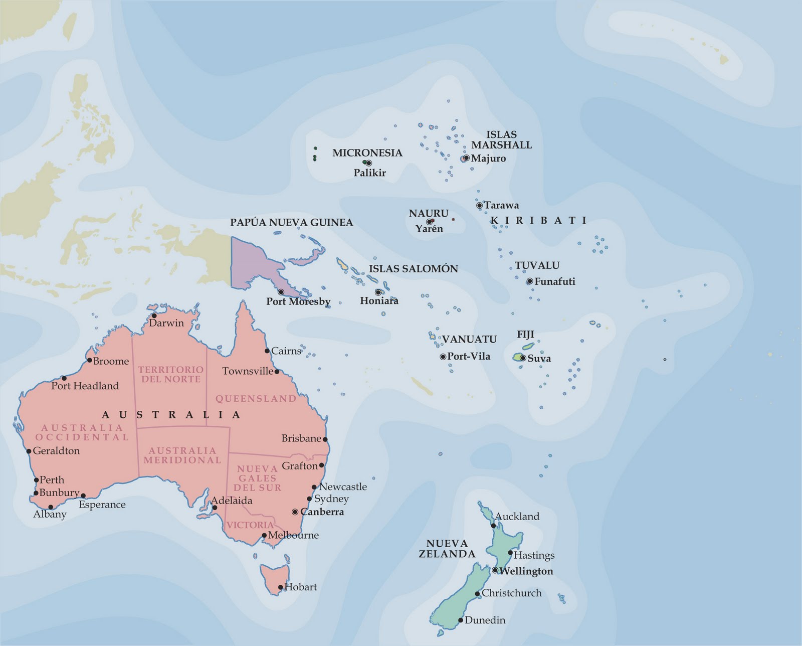 Mapa Politico De Oceania En Español