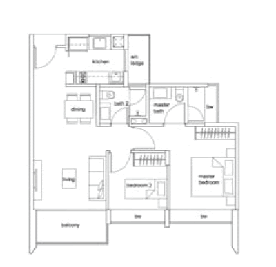Condo Launch Singapore: 2-Bedroom Condo Floor Plan