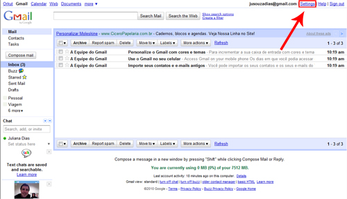 Experiências inovadoras em Artes: Alterando o idioma no Gmail