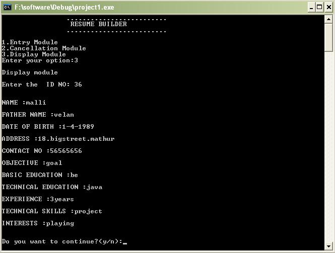 Visual C++ Program for the Implementation of Resume Builder System ...