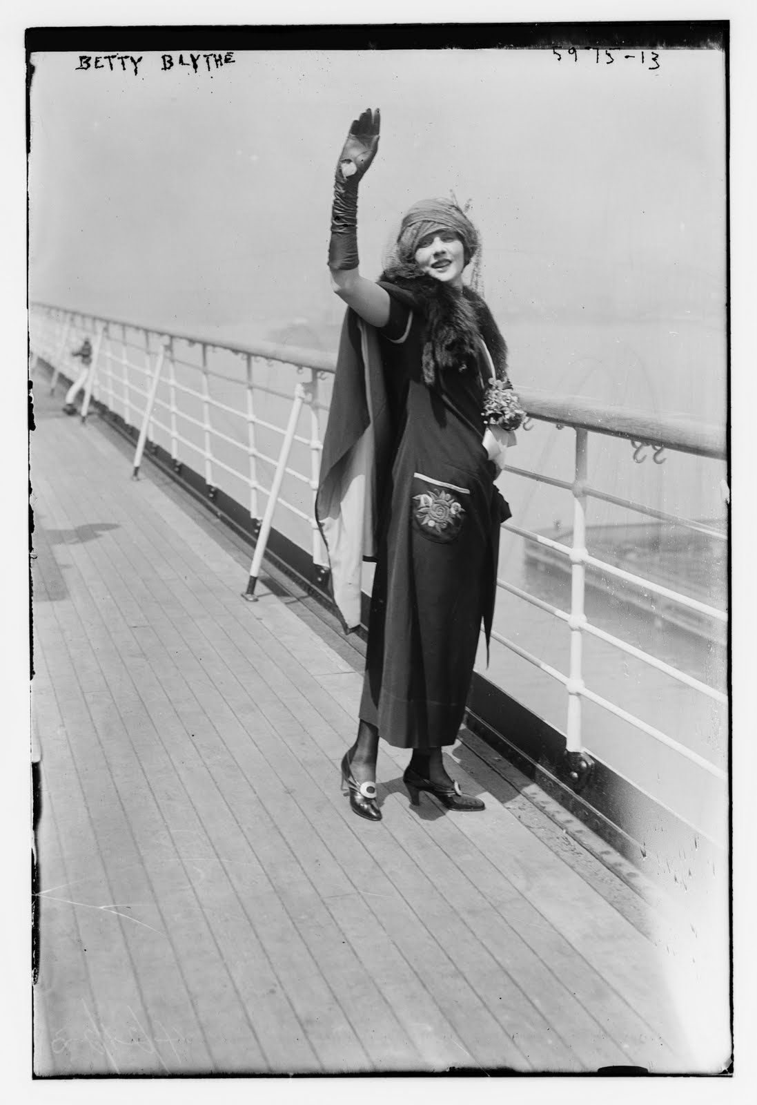 Vintage Ephemera: Actress Betty Blythe standing on a ship deck, waving ...