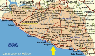Vacaciones en Mexico: Mapas de Guerrero y Acapulco. México.