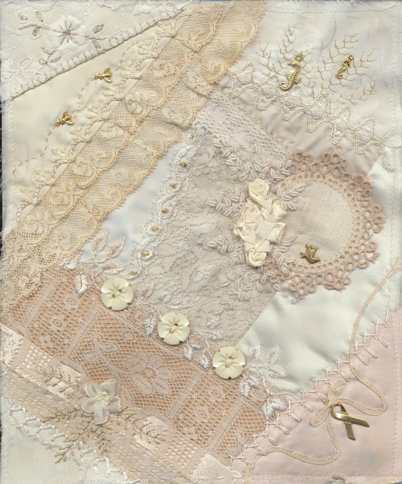 anlabyhouse: Cream on Cream crazy quilt block 3