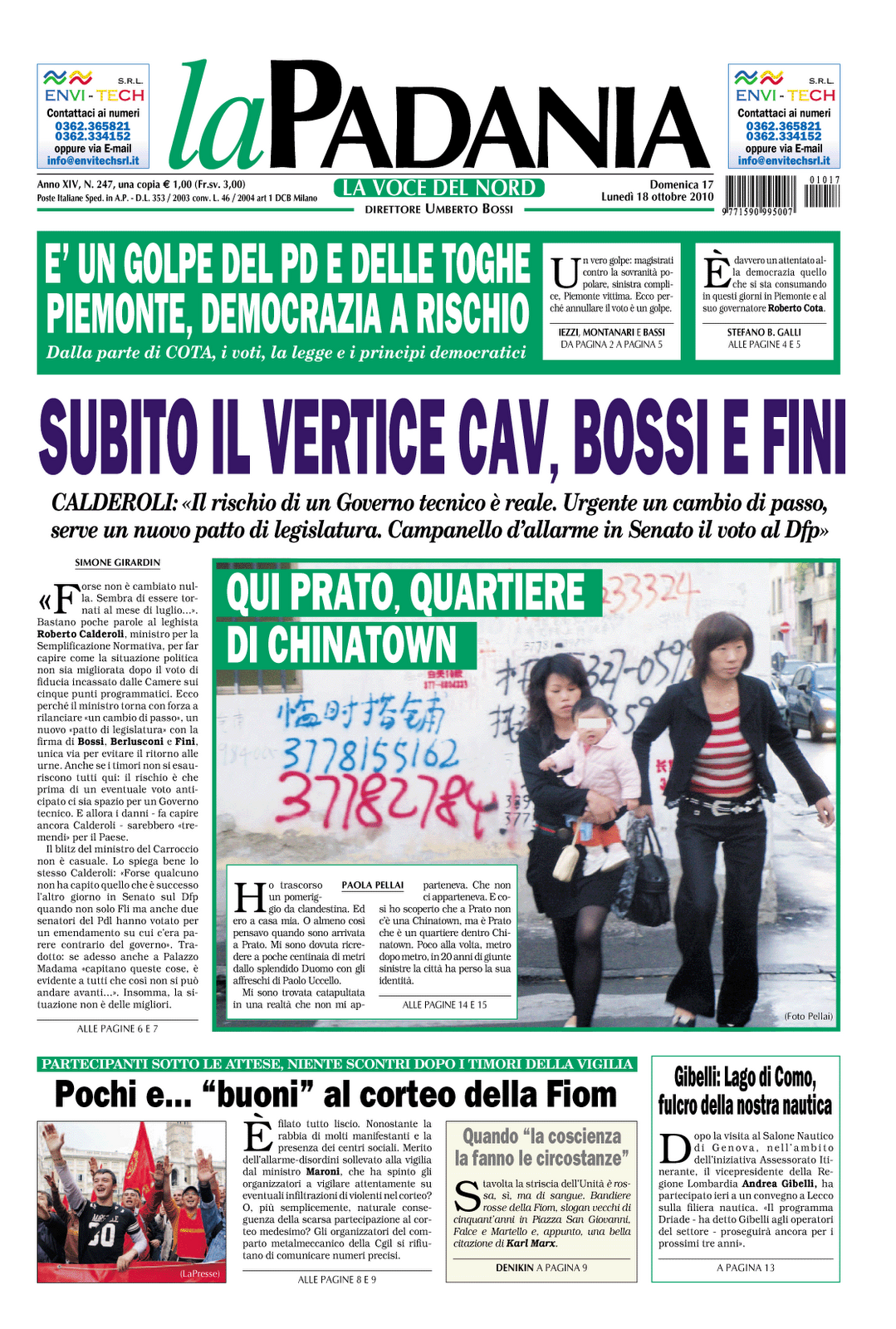 LEGA NORD LALLIO: "LA PADANIA" DI DOMENICA 17/10/10