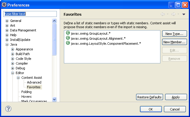 Lennart Schedin: Static import and GroupLayout tip for Eclipse