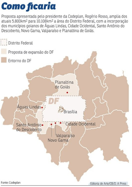 Proposta da Codeplan de Anexar seis municípios ao Distrito Federal
