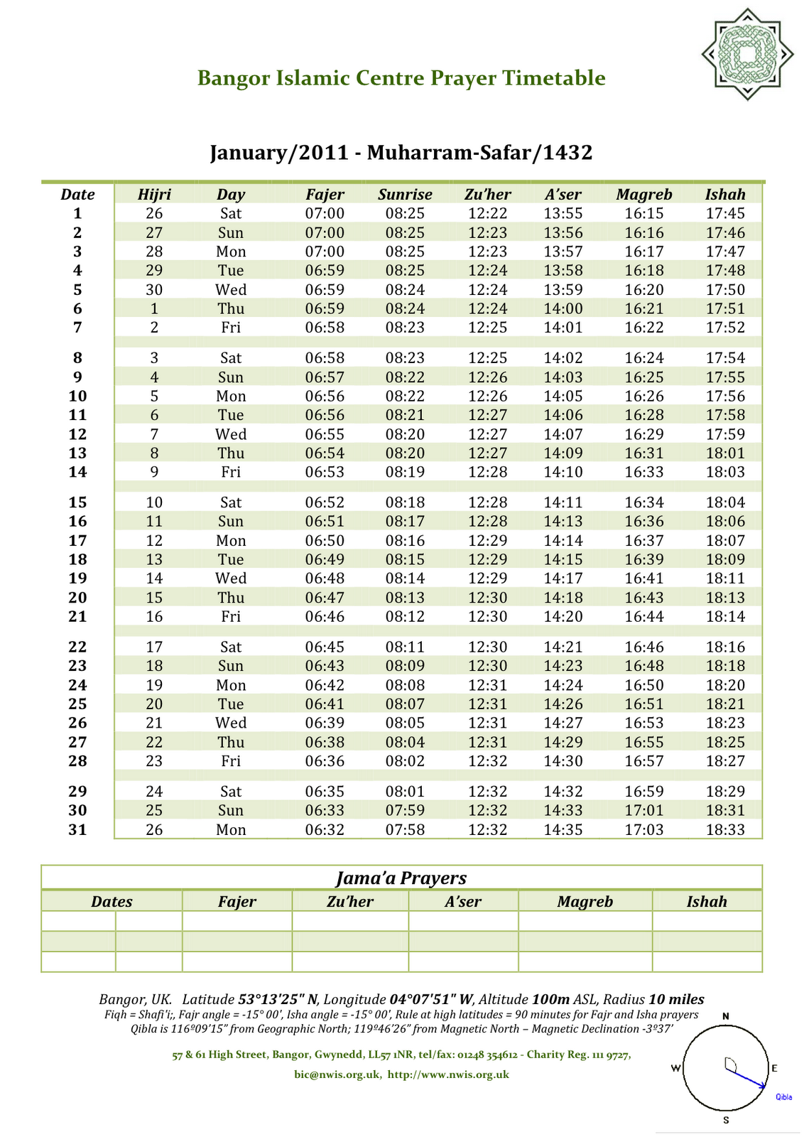 Prayer Times 2018 Anatolia Islamic Center