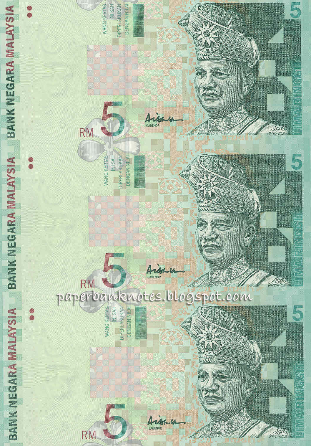 southeast asia: Malaysia - 5 Ringgit 1998 and 2000 Uncut Sheets