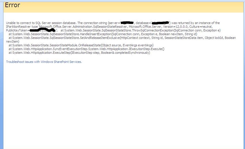Unable To Connect To Sql Server Session Database The Connection String Server Database