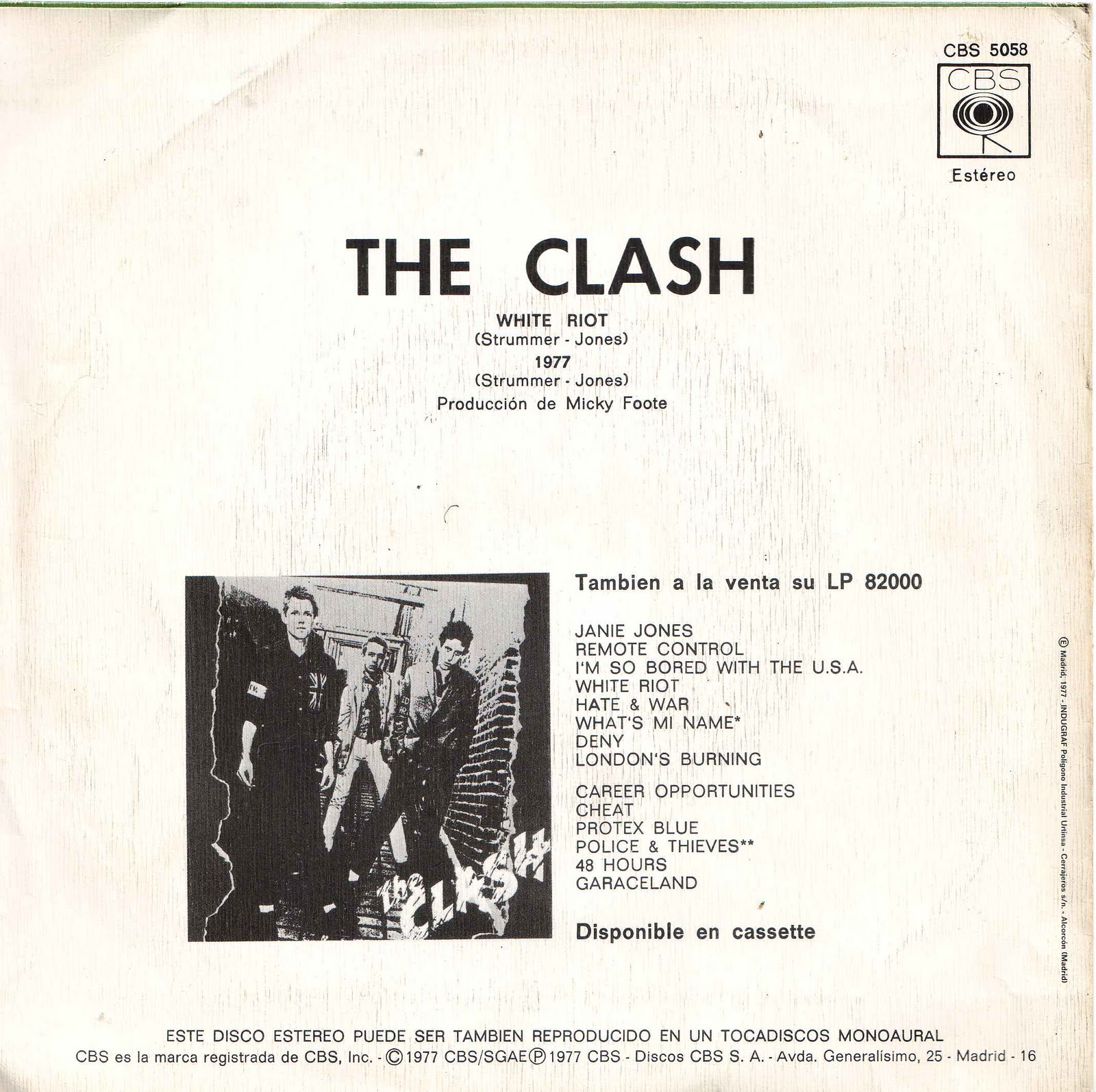 SPANISH BOMBS: The Clash -White riot 7" 1977