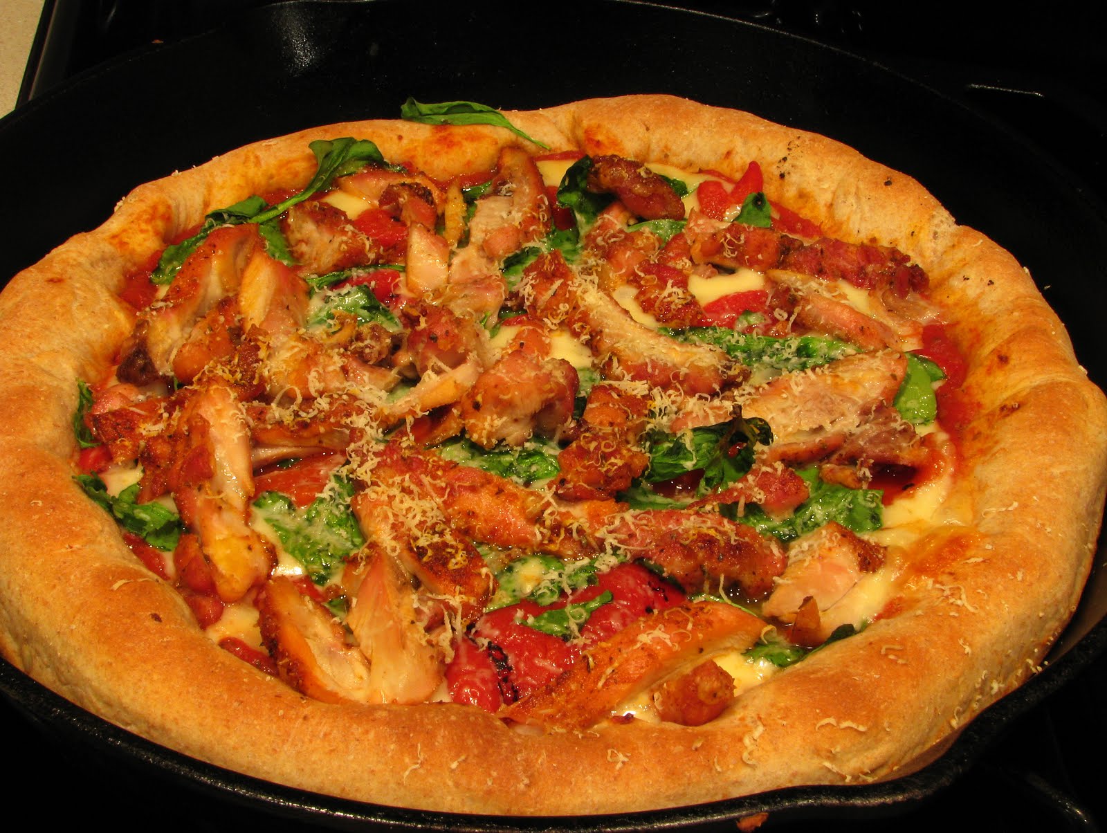 Jock's Good Grub: Grilled Chicken, Roasted Red Pepper and Spinach Pizza