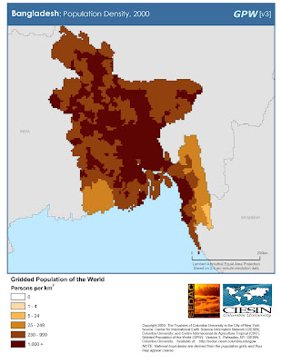 Maps of Bangladesh: Population Density Map of Bangladesh
