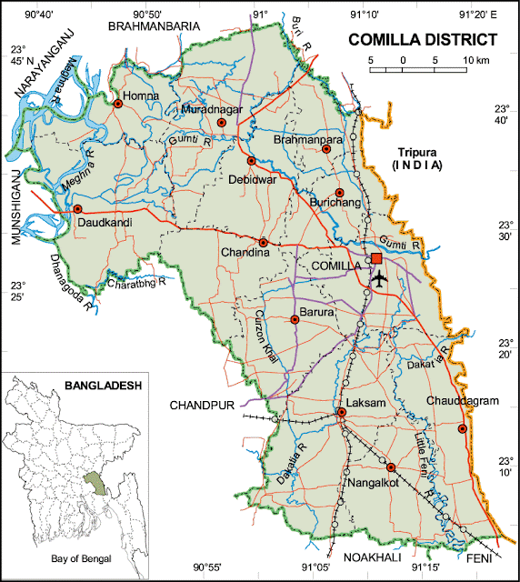 Maps of Bangladesh: Political Map of Comilla District
