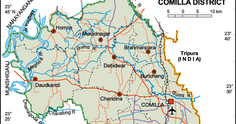 Maps of Bangladesh: Political Map of Comilla District