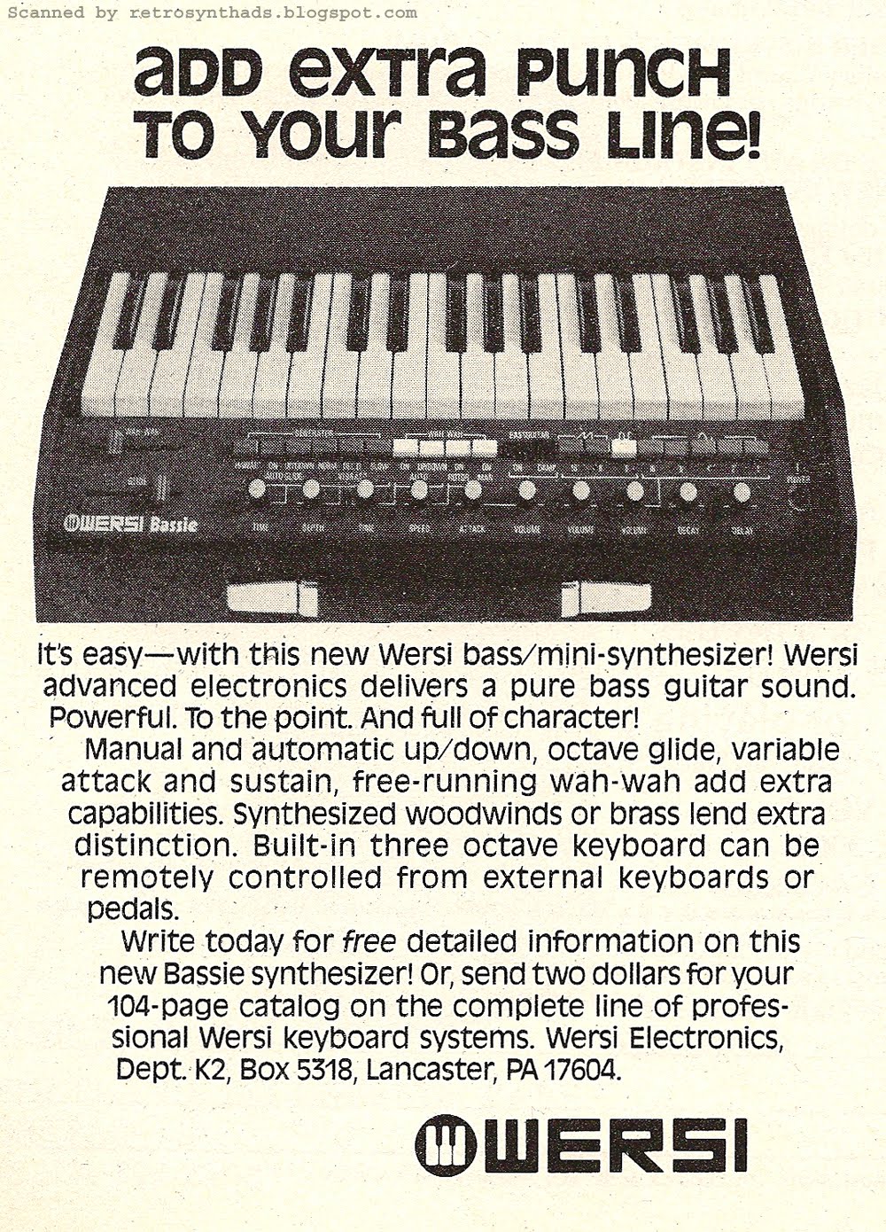 Retro Synth Ads: Wersi Bassie (bass/mini synthesizer) ad #2 ...