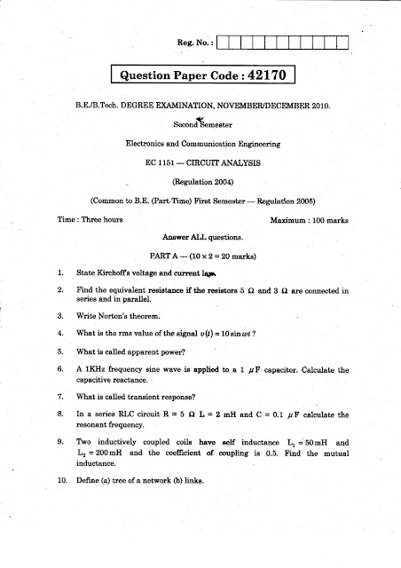 ANNA UNIVERSITY QUESTION BANK: CIRCUIT ANALYSIS