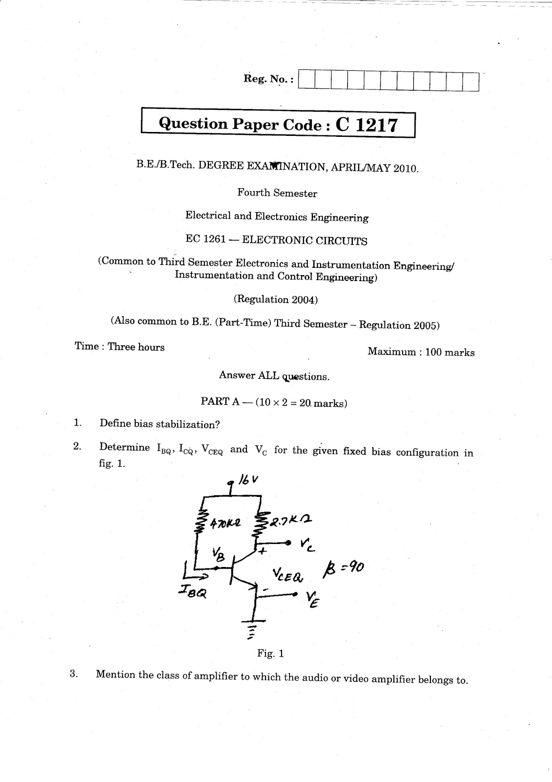 ANNA UNIVERSITY QUESTION BANK: ELECTRONIC CIRCUITS