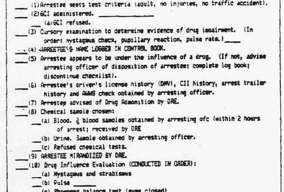 Drug Recognition Expert: First DRE Checklist - from 173 case study