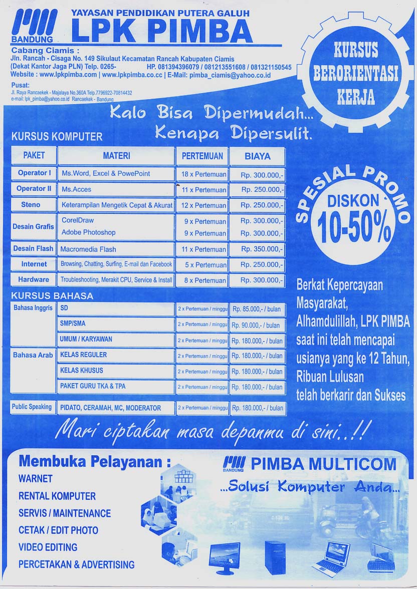 LPK - PIMBA CAB. CIAMIS: KURSUS DI LPK-PIMBA ADA DISKON.....!