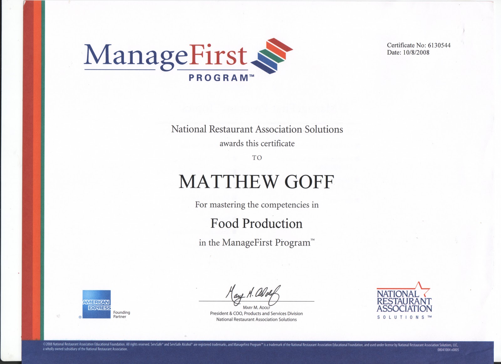 Matthew Goff's Portfolio: Certifications and Scholarships