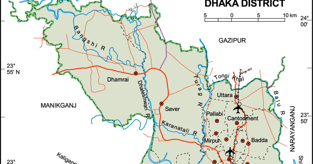 Maps of Bangladesh: Political Map of Dhaka District