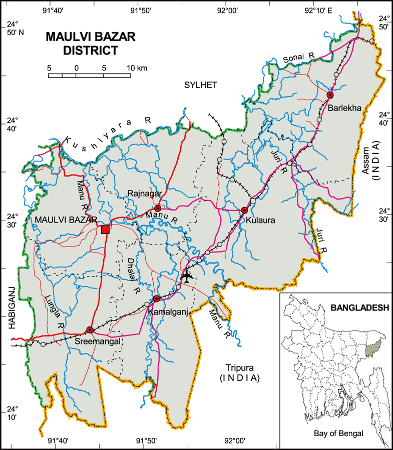 Maps of Bangladesh: Political Map of Maulavi Bazar District