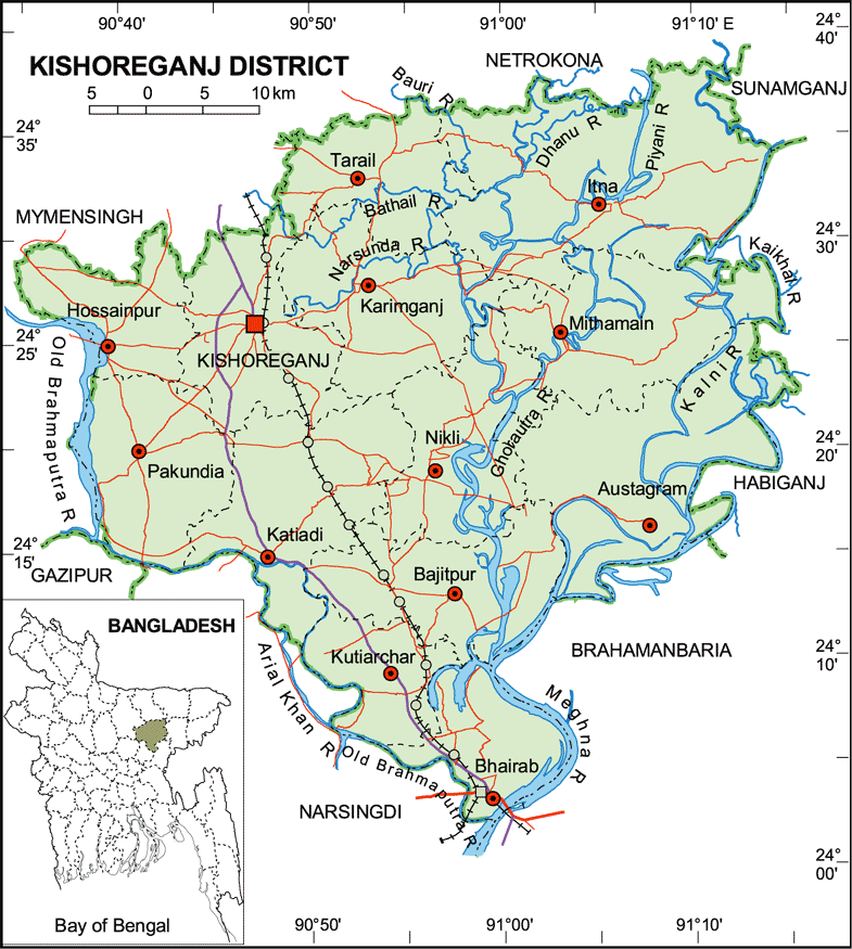Maps of Bangladesh: Political Map of Kishoreganj District