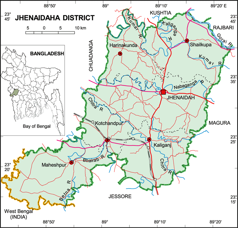Maps of Bangladesh: Political Map of Jhenaidah District