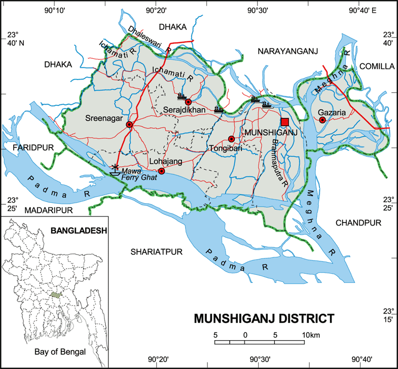 Maps of Bangladesh: Political Map of Munshiganj District Map