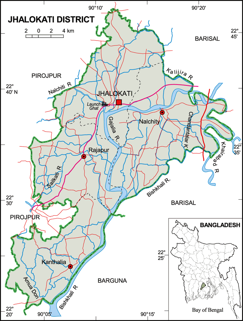 Maps of Bangladesh: Political Map of Jhalokati District