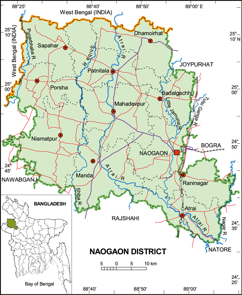 Maps of Bangladesh: Political Map of Naogaon District