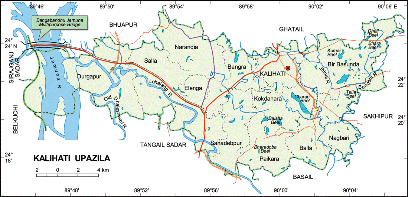 Maps of Bangladesh: Political Map of Kalihati Upazila - Tangail District