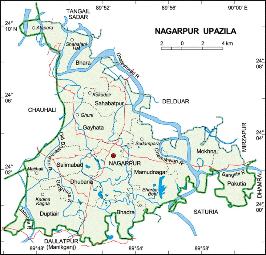 Maps of Bangladesh: Political Map of Nagarpur Upazila - Tangail District