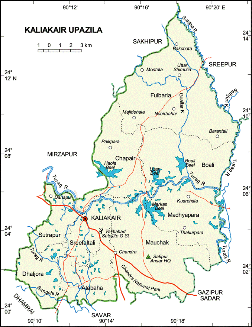 Maps of Bangladesh: Political Map of Kaliakair Upazila - Gazipur District