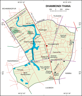 Maps of Bangladesh: Political Map of Dhanmondi Thana