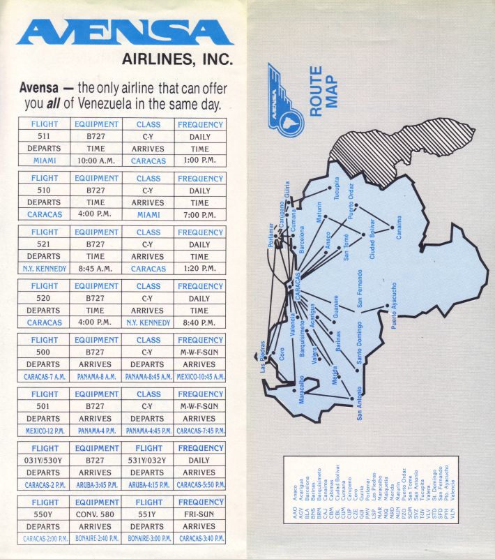 Airline memorabilia: Avensa (1988), US edition