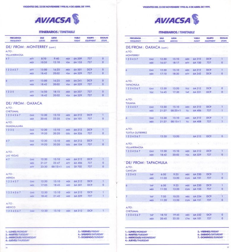 Airline memorabilia: Aviacsa (1998)