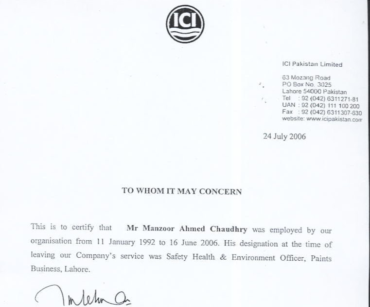 Safety Officer Experience Certificate