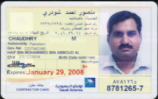 Manzoor Ahmad Chaudhry - HSE Manager: Saudi Araco I.D Card issued for ...