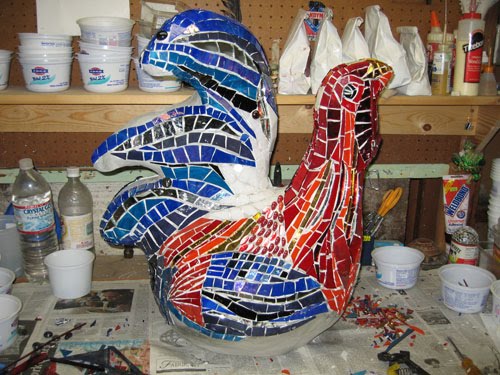 Kim Larson Art, Mosaics + More: Mosaic Rooster Sculpture