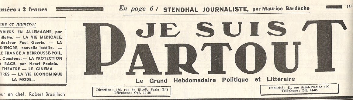 PUB ET MANCHETTES D'HIER: 1943 - JE SUIS PARTOUT du Vendredi 30 Avril