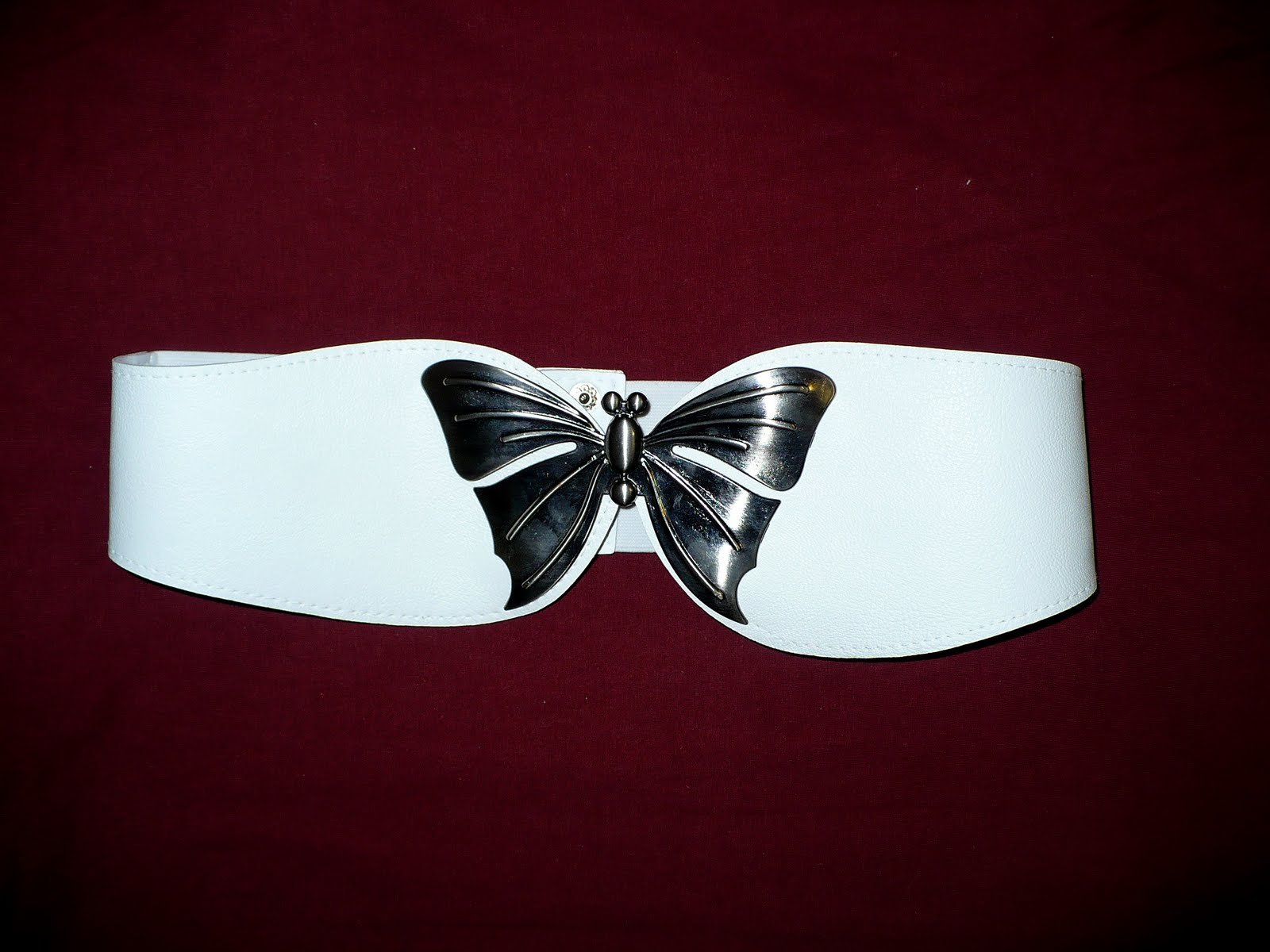 Curea: Curea de dama alba foarte lata elastica si piele model fluture