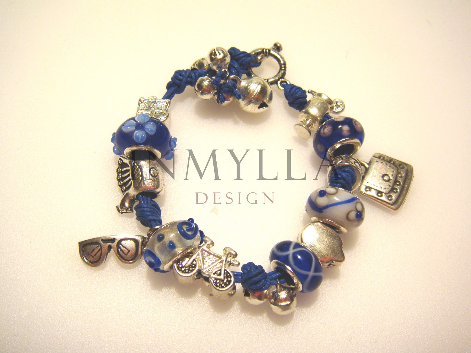Inmylla design: Pulsera de colgantes tipo Pandora azul (Modelo 3)