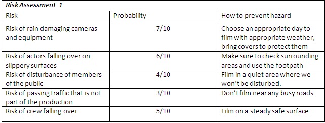 Group Zeus: Risk Assessment 1 - Filming outside scene
