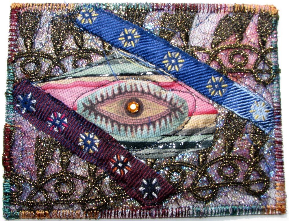 Fiber Obsession: Evil Eye Fabric Postcards